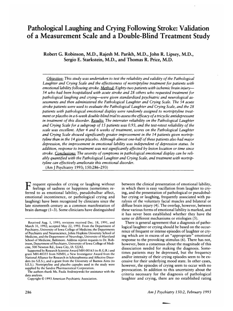Pathological Laughing and Crying Following Stroke Validation of 1993 | PDF