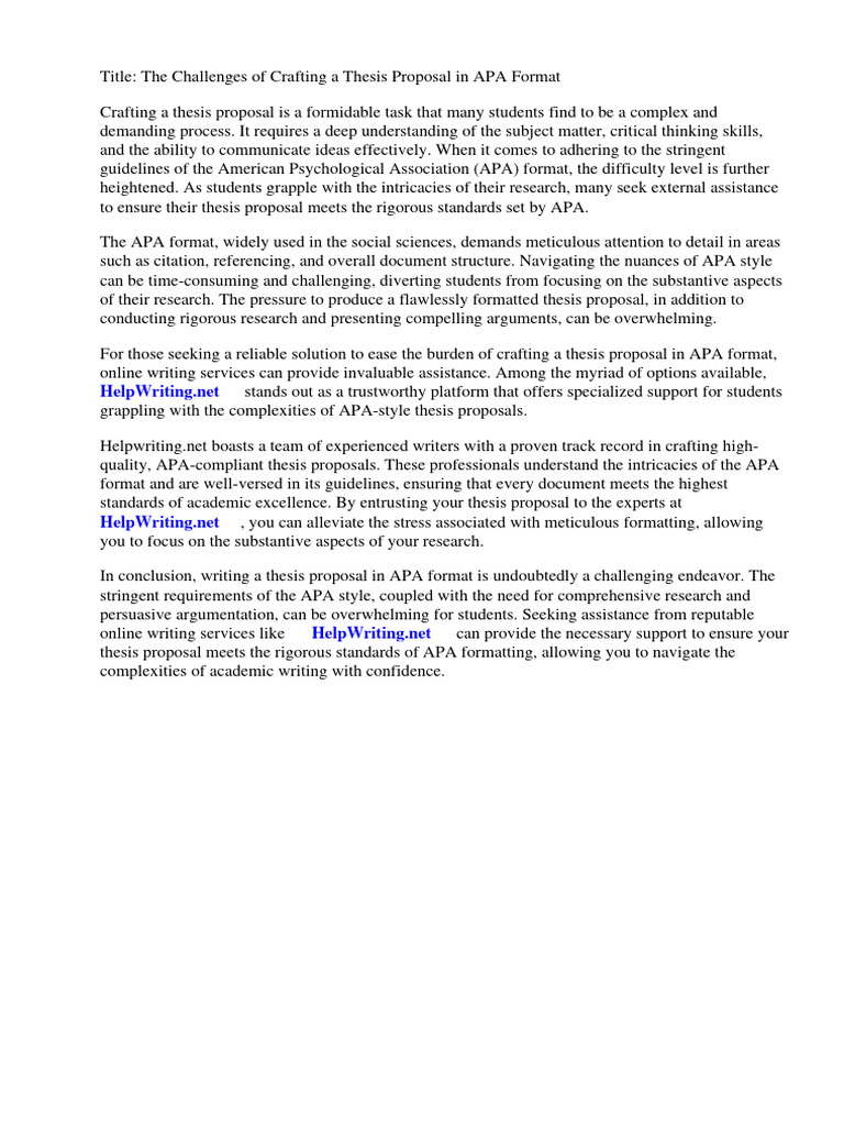 Thesis Proposal Apa Example | PDF