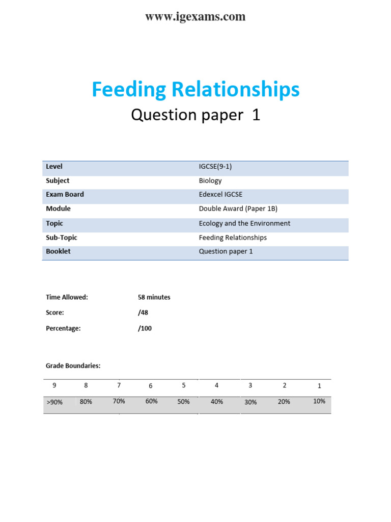 IGCSE Biology: Feeding Relationships Exam | PDF | Earth Sciences ...