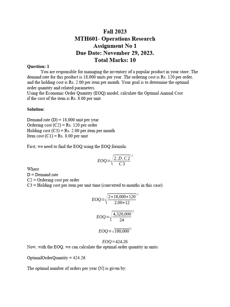 Fall 2023 MTH601 1-Solution | PDF | Business Economics | Systems Analysis