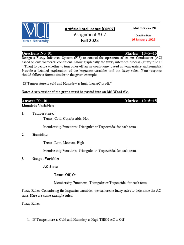 Fall 2023 CS607 2 Solution | PDF | Fuzzy Logic | Systems Theory