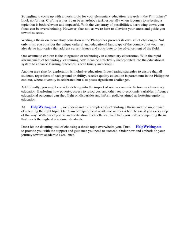 Thesis Topics For Elementary Education in The Philippines | PDF