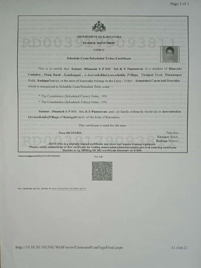 Caste Certificate English | PDF