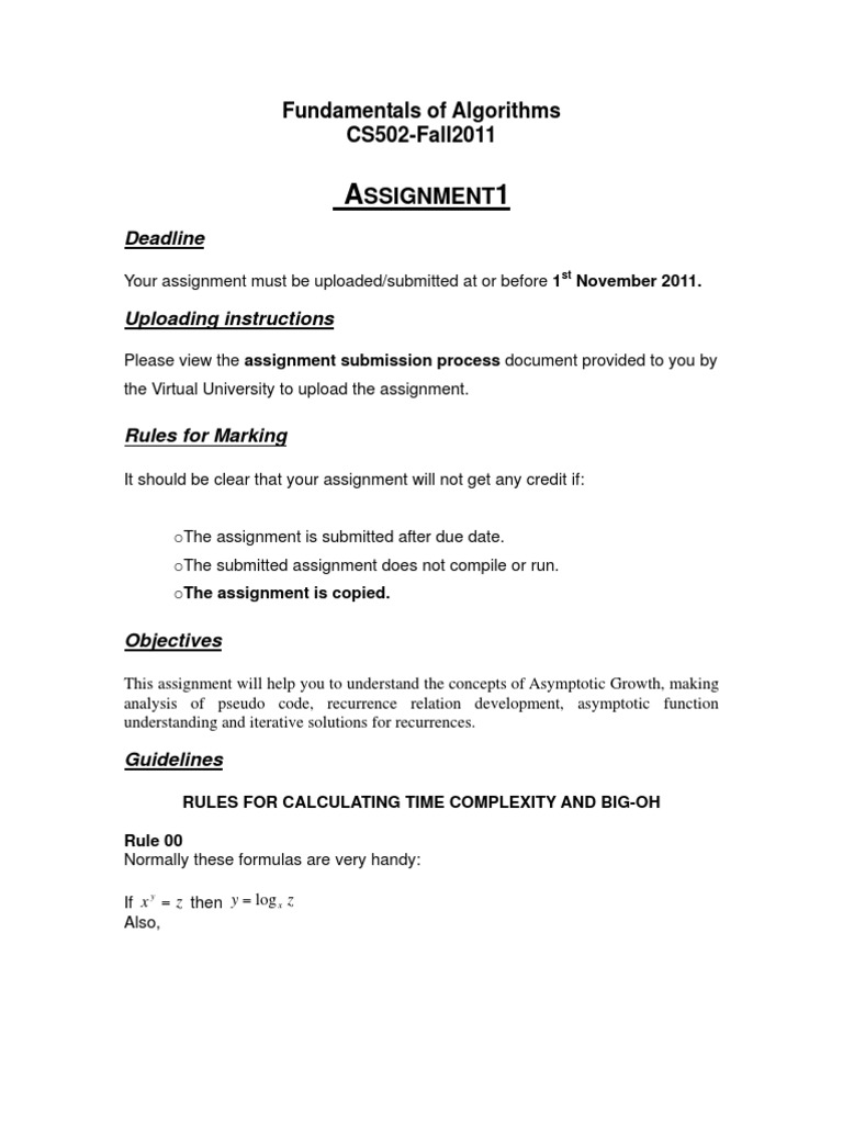 Fundamentals Of Algorithms Cs502 Fall2011 Understanding Algorithmic Complexity Through Pseudo