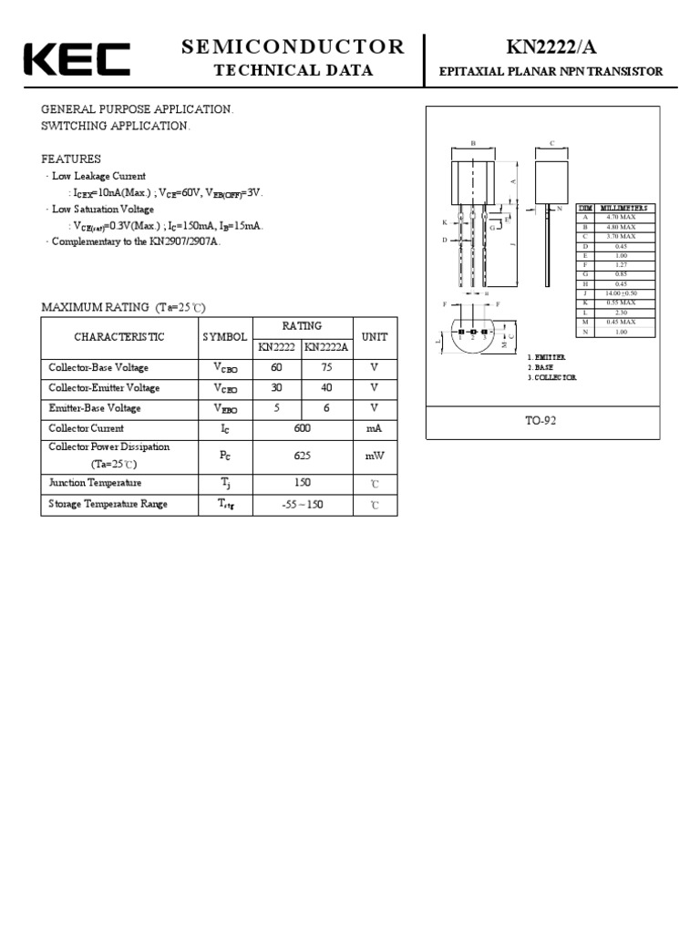 Semiconductor KN2222/A: Technical Data | PDF | Technology & Engineering