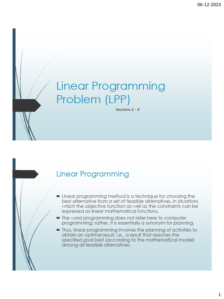 Linear Programming Problem (LPP) | PDF Linear Programming Problem (LPP) | PDF