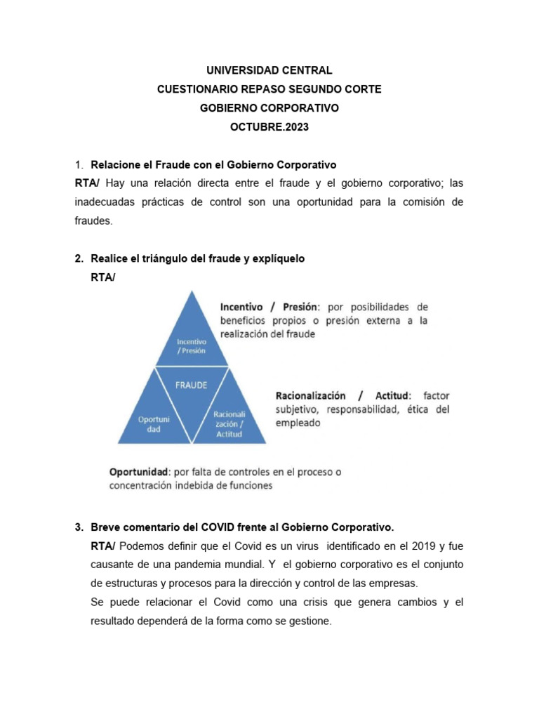 Cuestionario Repaso Gobierno Corporativo II Corte. Oct.2023 | PDF