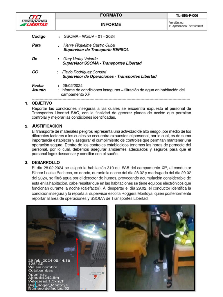 Informe de Condición Insegura | PDF