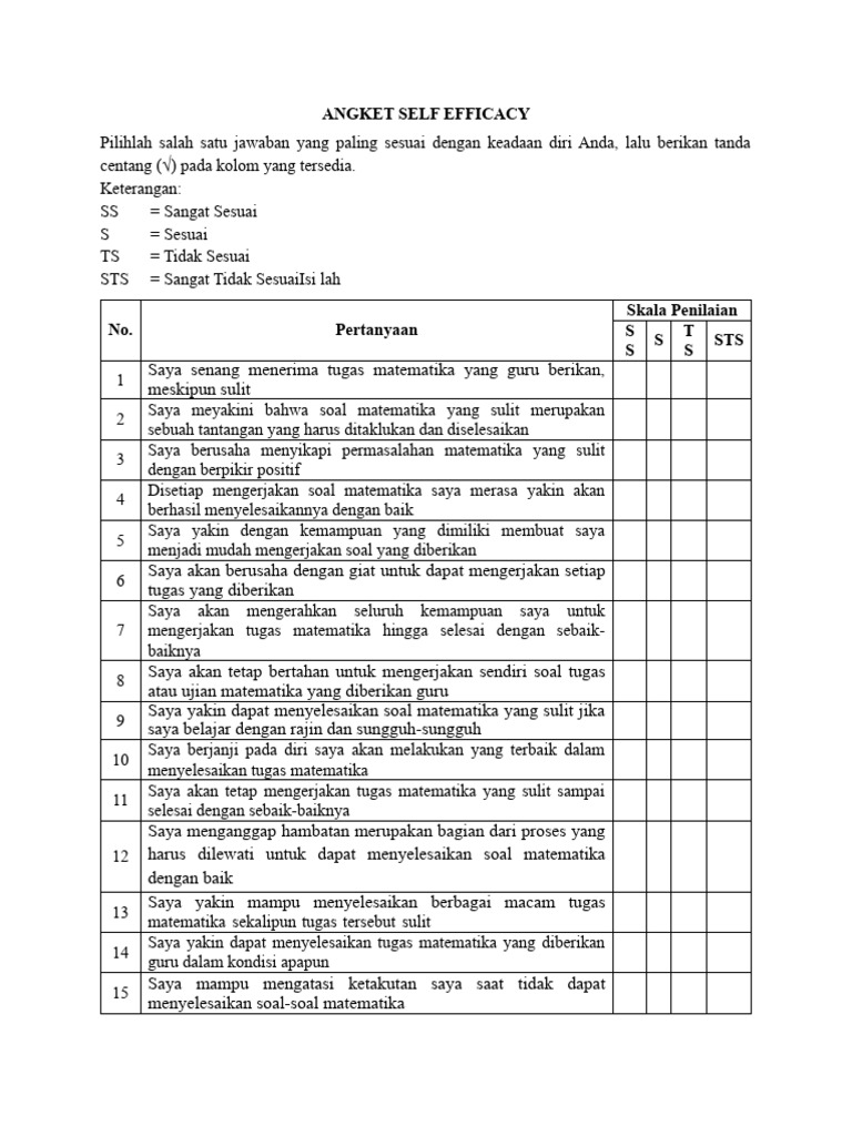 Angket Self Efficacy | PDF