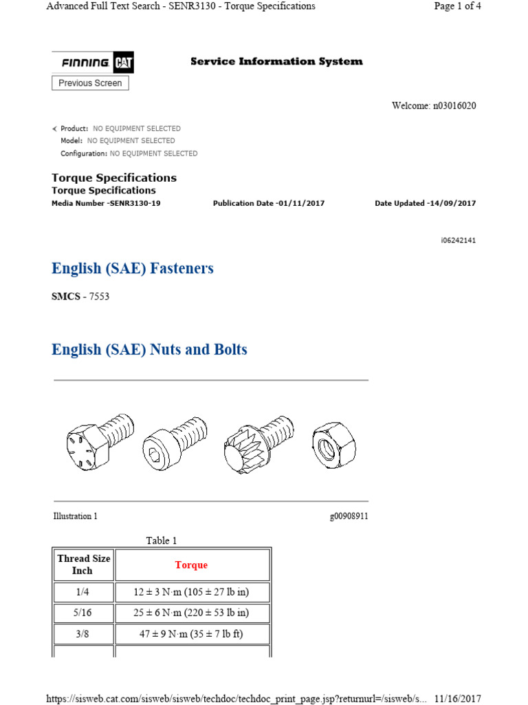 Standard Cat Bolt Torques | PDF