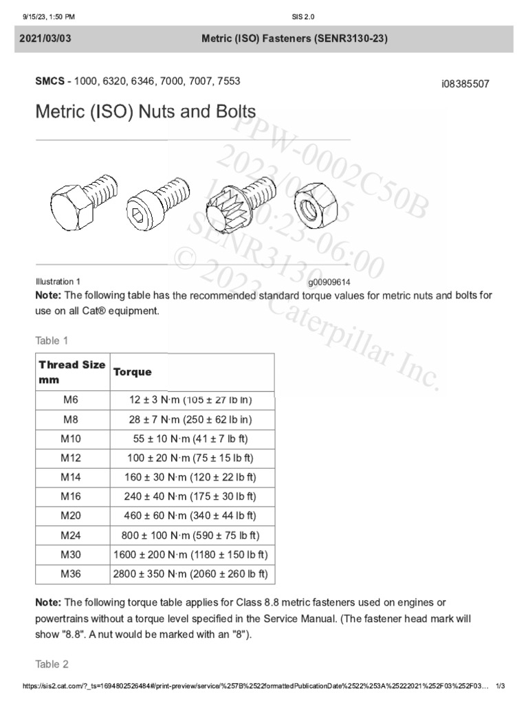 Metric Cat Bolt Torque | PDF