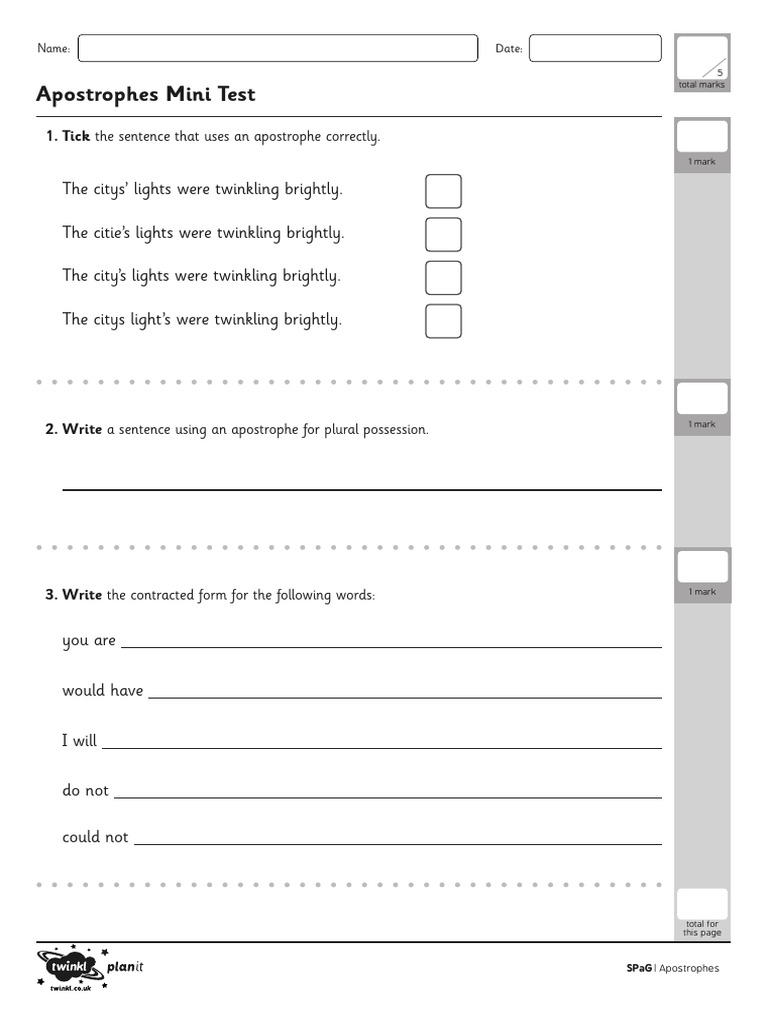 T2 E 1923 Apostrophes Test Ver 4 1 3 | PDF | Grammar | Morphology