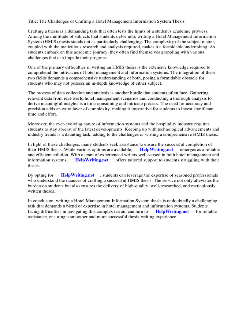 Hotel Management Information System Thesis | PDF | Business