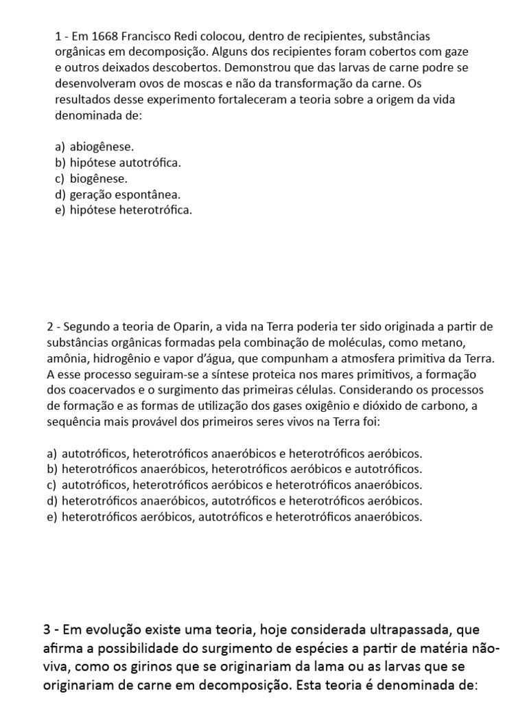Teorias sobre a Origem da Vida na Terra | PDF | Abiogênese | Vida