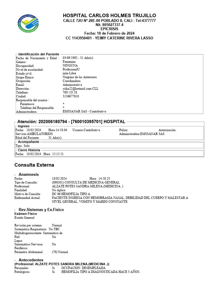 Yeimi Rivera - HC (1) 2024 | PDF | Relaciones personales, crianza y desarrollo personal ...