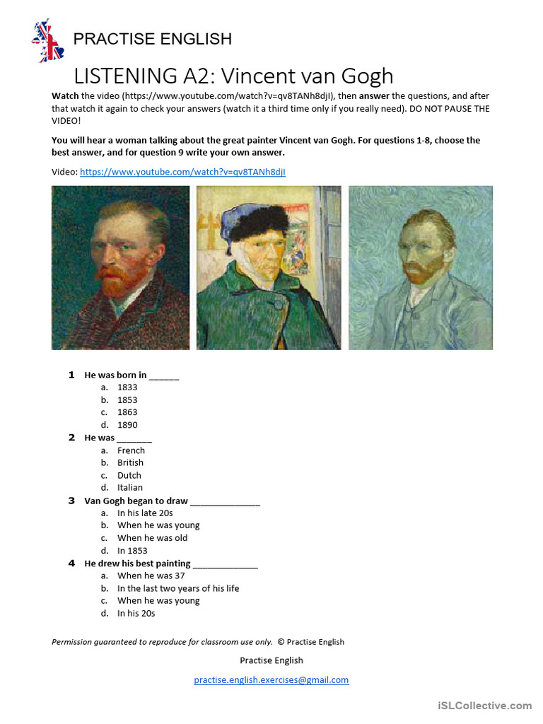Listening A2 - Vincent Van Gogh | PDF