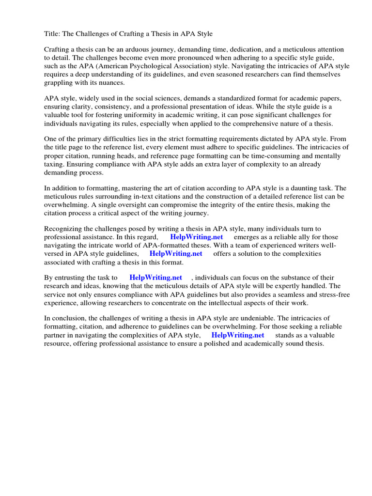 Apa Style of Thesis | PDF