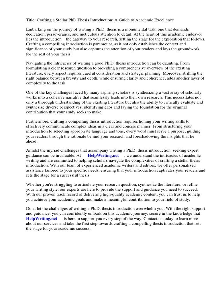 How To Write A Good PHD Thesis Introduction | PDF