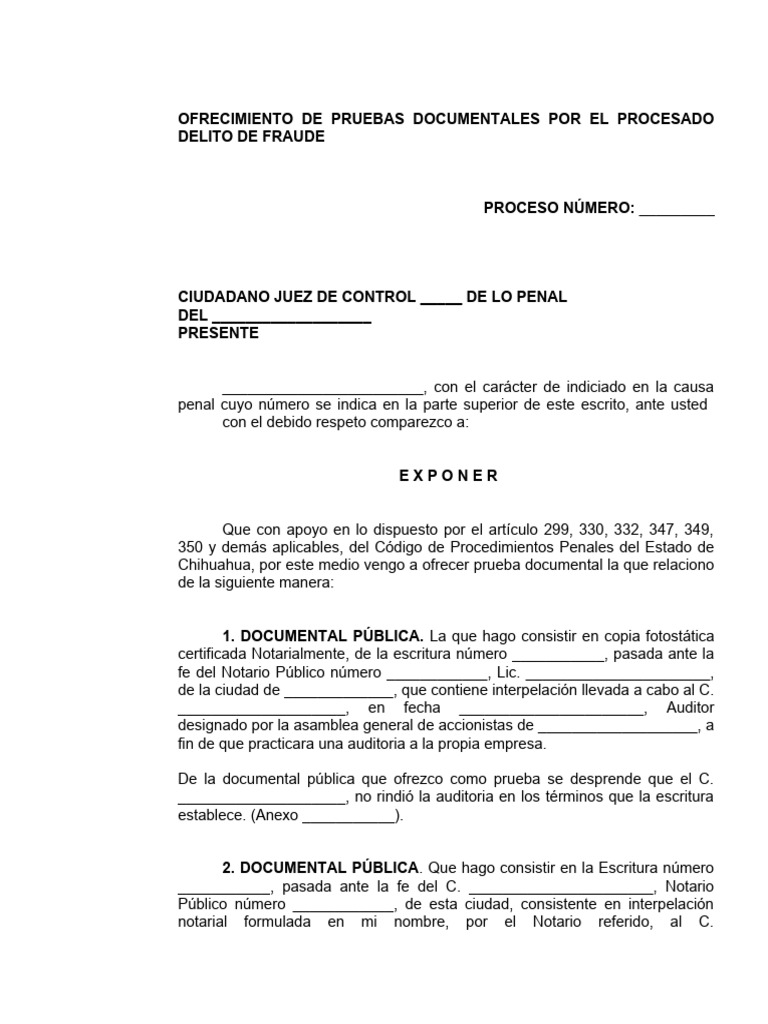 Ofrecimiento de Pruebas Documentales Por El Procesado Delito de Fraude | PDF