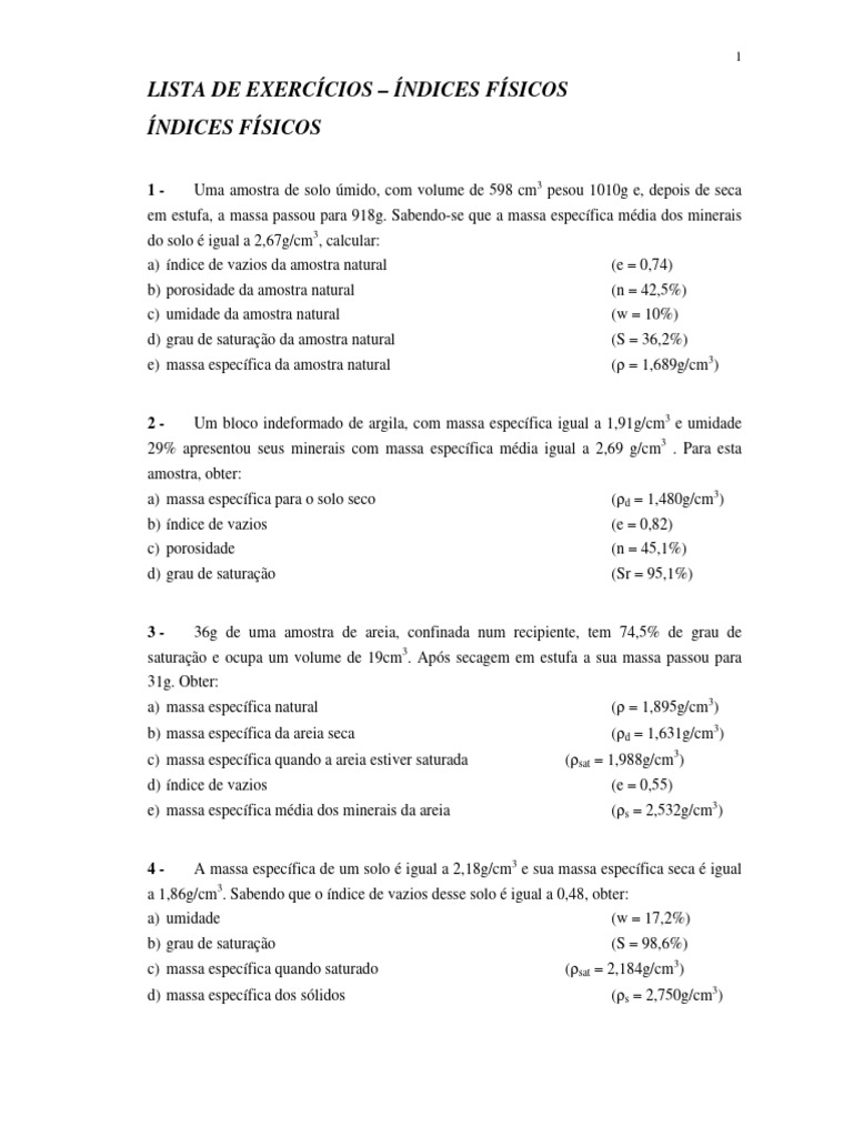 Lista Exercicios Indices Fisicos | PDF