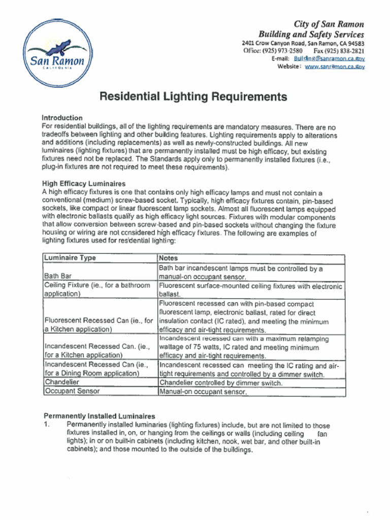 Residential Lighting Requirements | PDF
