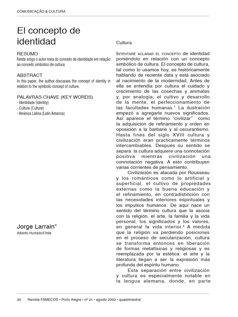 El Concepto de Identidad | PDF | Ciencias sociales | Religión y ...