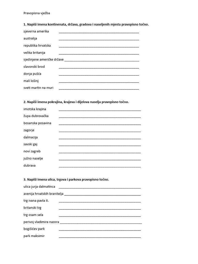 Pravopisna Vježba | PDF