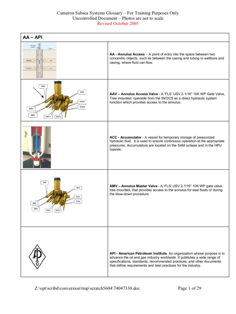 Cameron Subsea Systems Glossary | PDF | Subsea (Technology ...