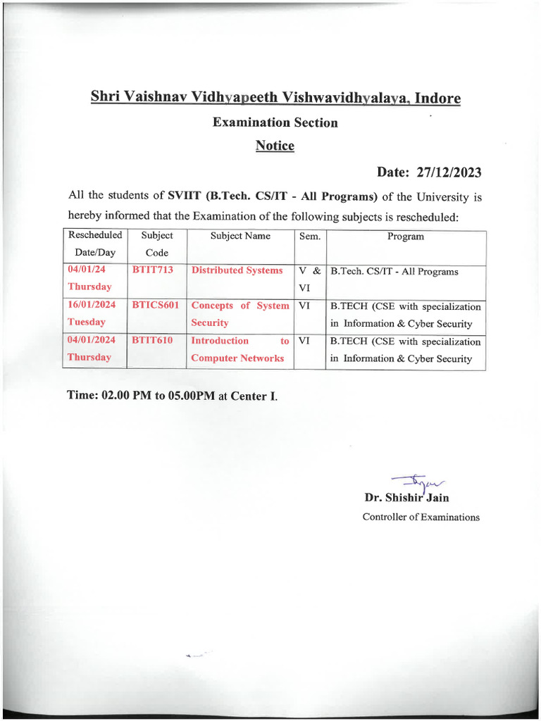 Sviit Exam Date Notice | PDF