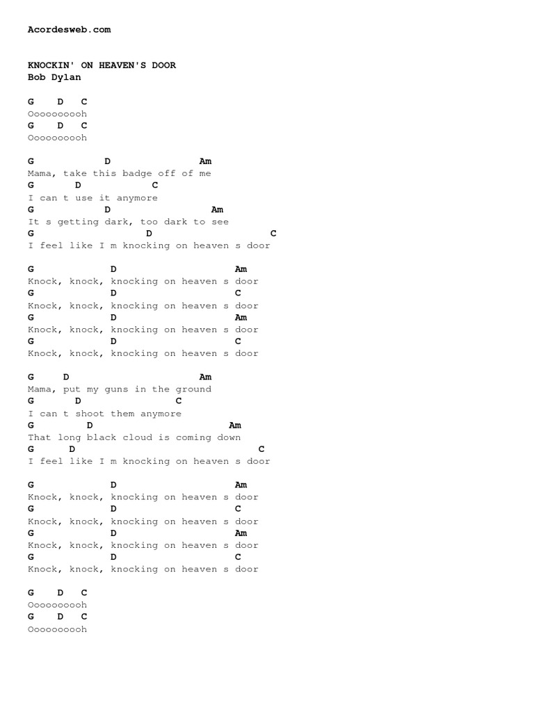 Knockin On Heavens Door Bob Dylan Acordesweb Com | PDF