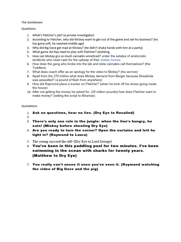 The Gentlemen | PDF | Games & Activities