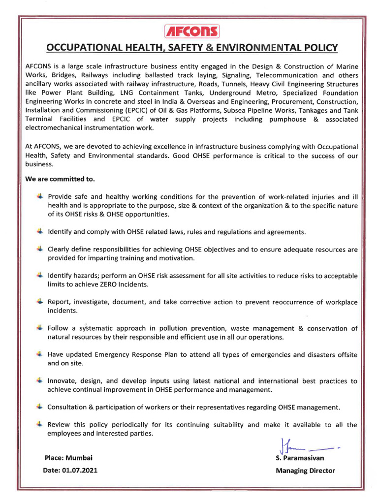 OHSE Policy (01.07.2021) | PDF