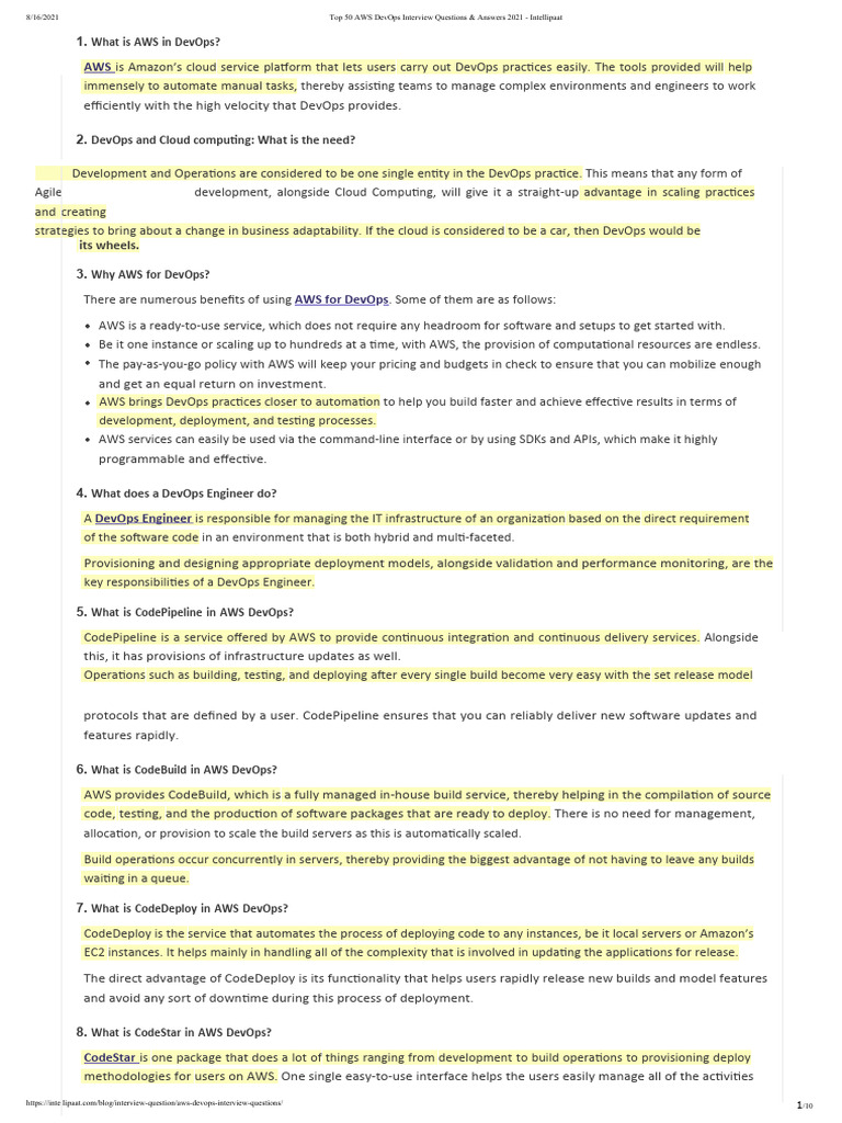 Top 50 AWS DevOps Interview Q&A 2021 | PDF | Cloud Computing | Amazon Web Services