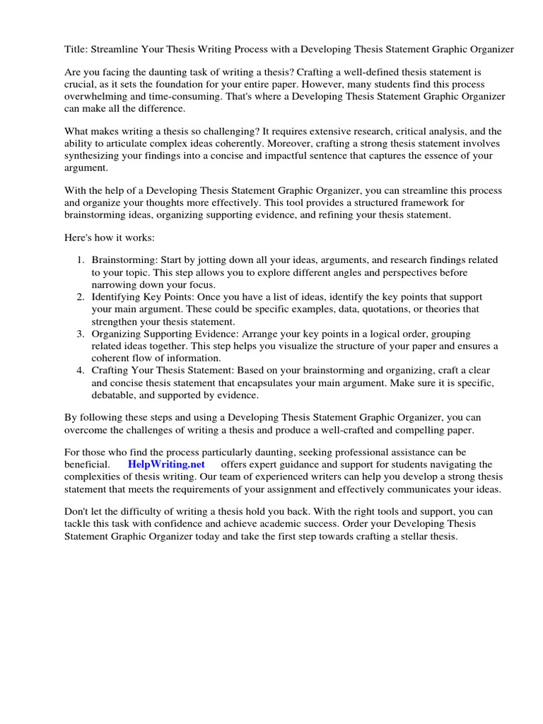 Developing a Thesis Statement Graphic Organizer | PDF | Essays | Thesis