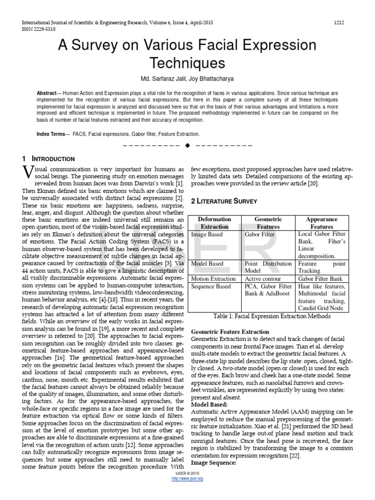Researchpaper A Survey On Various Facial Expression Techniques | PDF