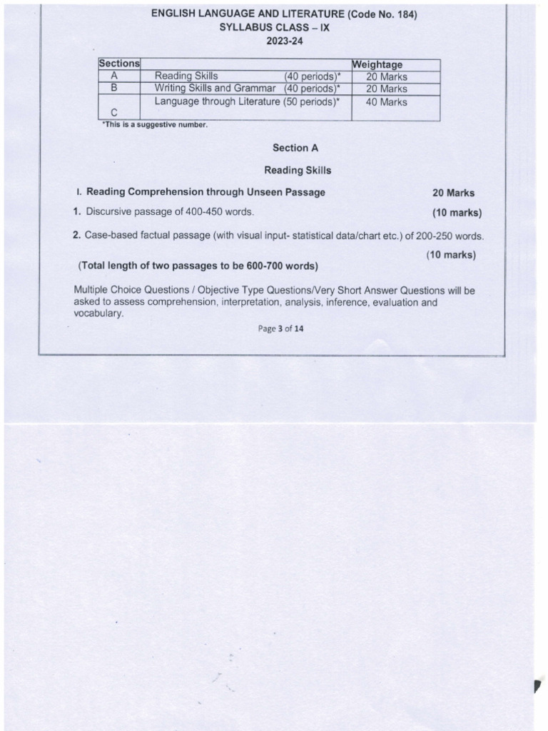 CL - Ix Eng - Lang. & Lit (184) See Syllabus & Blue Print | PDF ...
