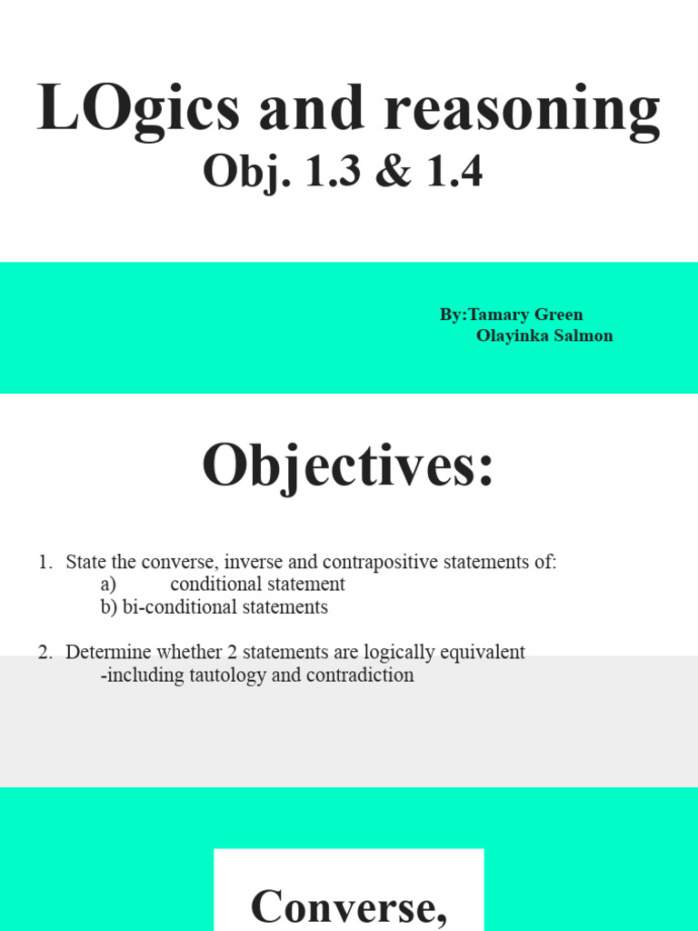 Logics and Reasoning (Obj 1.3 - 1.4) | PDF