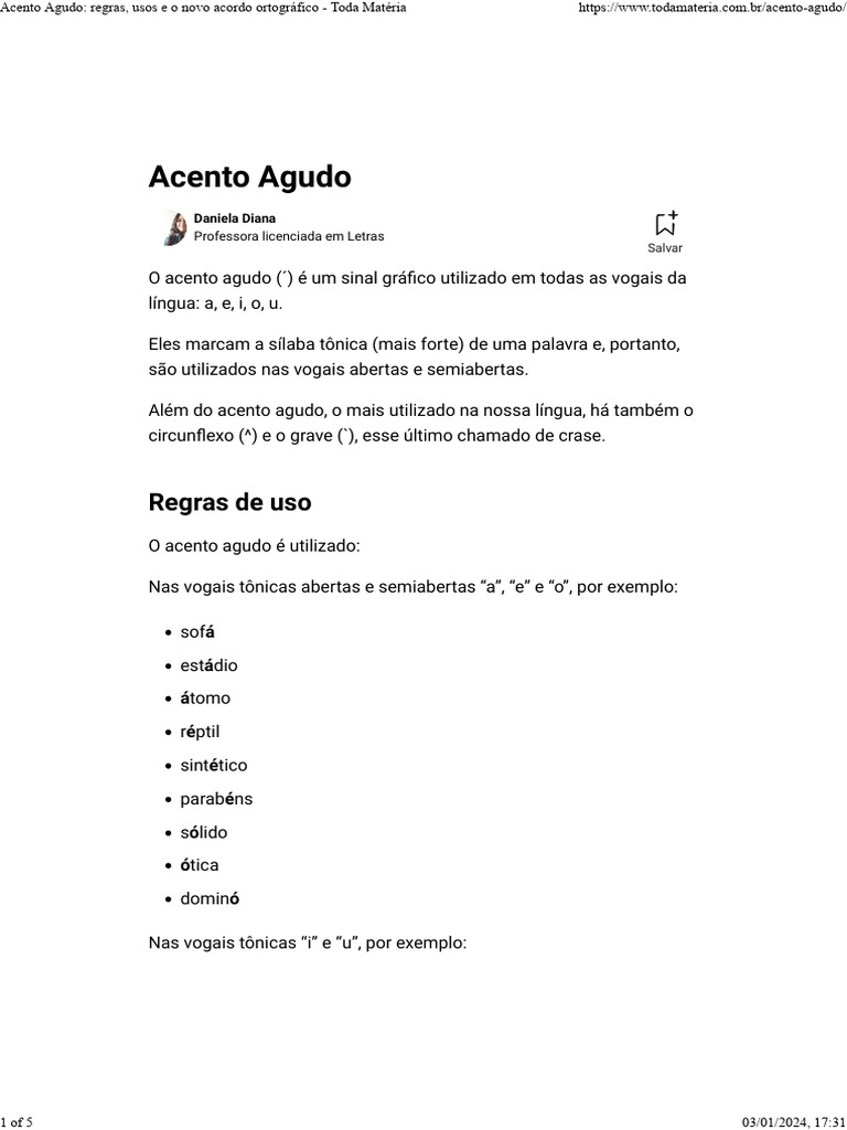 Acento Agudo regras, usos e o novo acordo ortográfico - Toda Matéria ...