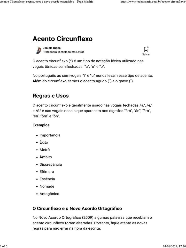 Acento Circunflexo Regras, Usos e Novo Acordo Ortográfico - Toda ...