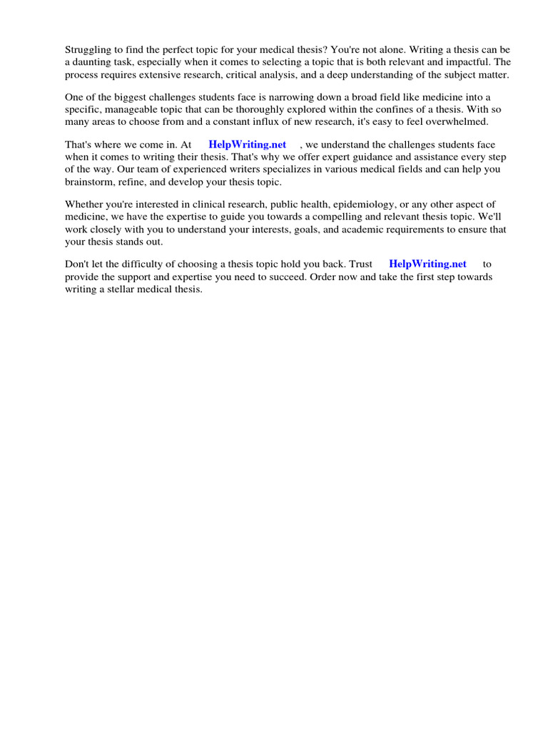 Medical Thesis Topic Selection Guide | PDF