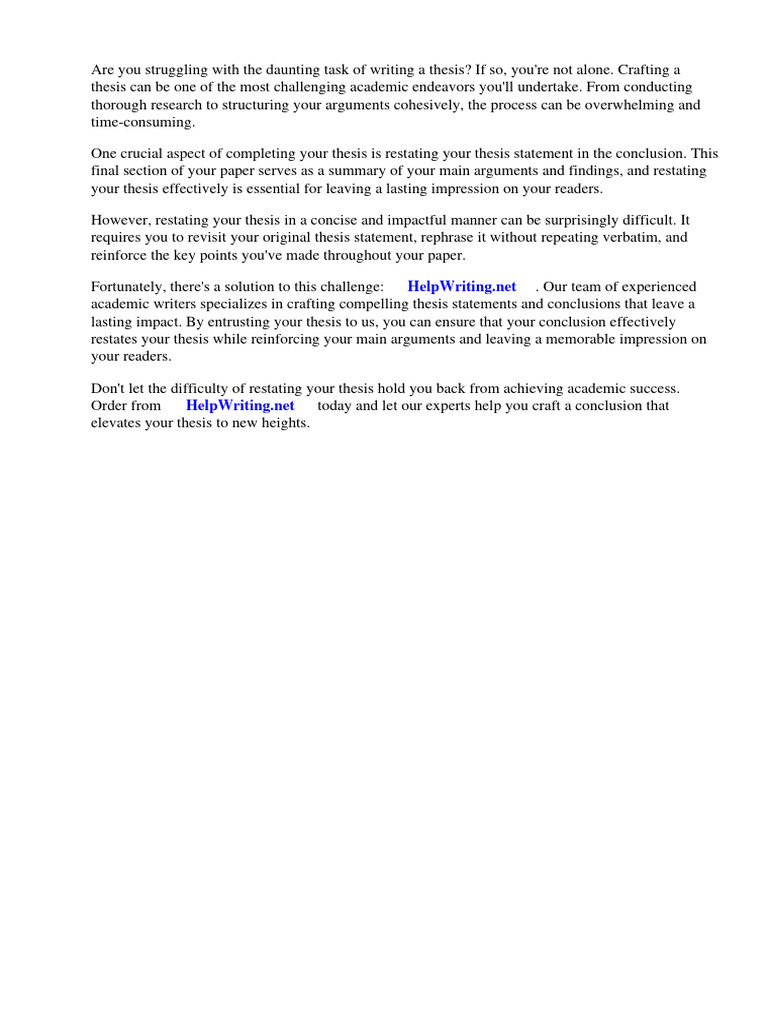 How To Restate Thesis in Conclusion | PDF | Essays | Thesis