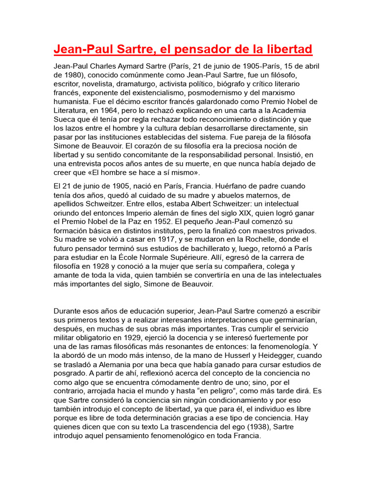 Jean Paul | PDF | Jean Paul Sartre | Teorías filosóficas