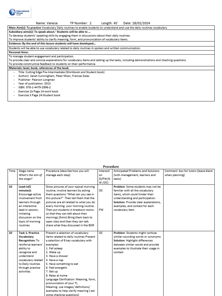 TP2 Vocabulary Pre-Intermediate | PDF | Vocabulary | Word