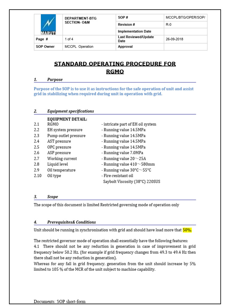 RGMO Operation SOP for MCCPL | PDF | Physical Quantities