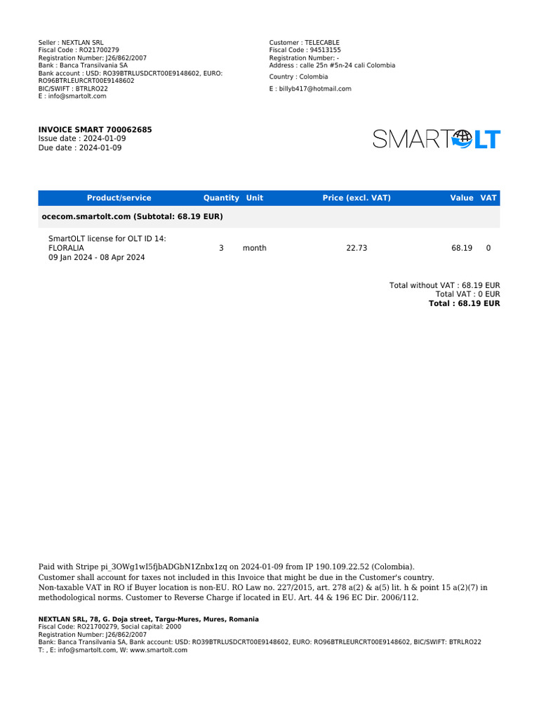 SmartOLT Invoice 2024 Jan 09 SMART700062685 | PDF