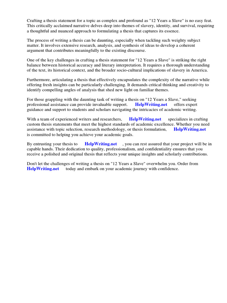 Thesis Statement of 12 Years A Slave | PDF | Slavery | Solomon Northup