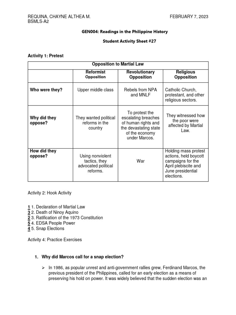GEN 004 Activity 27 | PDF | Juan Ponce Enrile | Government