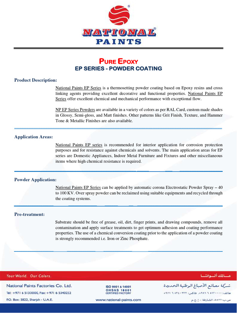 National PaintsPure Epoxy Powder Coating | PDF | Paint | Coating