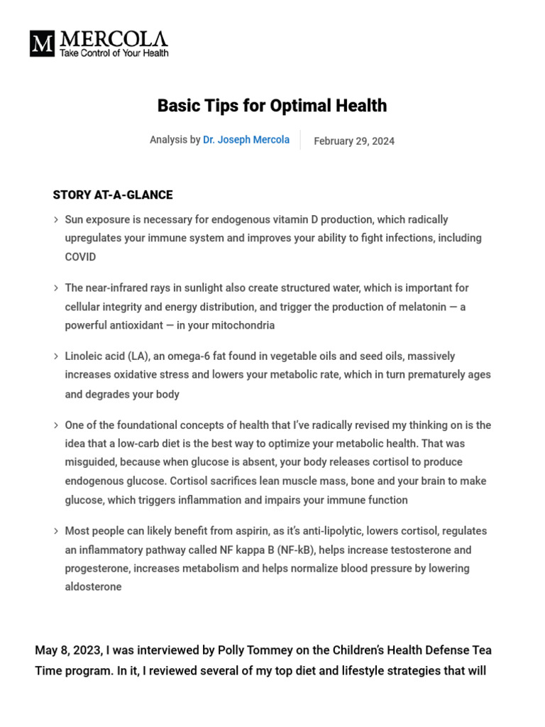 Basic Tips For Optimal Health PDF | PDF | Fat | Omega 3 Fatty Acid