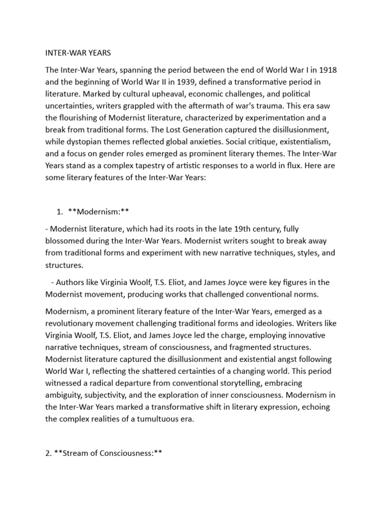 Features of Inter-War Years | PDF | Existentialism | Literary Modernism